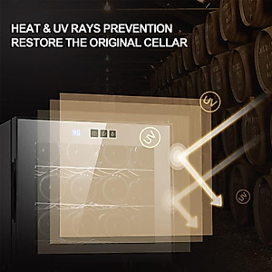 JINJUNYE Wine Cooler Refrigerator, Upgrade 12 Bottle Wine Fridge Small Dual Chip, Countertop Wine Cooler Temperature Control, 46-66°F, Mini Freestanding Wine Cellar for Home, Office, Bar