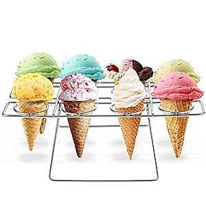 Sawysine Cupcake Cones Baking Rack 2 Pcs Stainless Steel Ice Cream Cone Cupcakes Holder 12 Cavity Stand Display Racks Stands for Home Kitchen Cooking, Silver