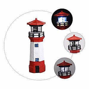 Abaodam 1Pc Solar Rotating Light Patio Lamps Outdoor Outside Patio Light Outdoor Patio lamp Garden Lighthouse Rotating Lighthouse Light Outdoor LED Solar Lights Revolving Light Shine Resin