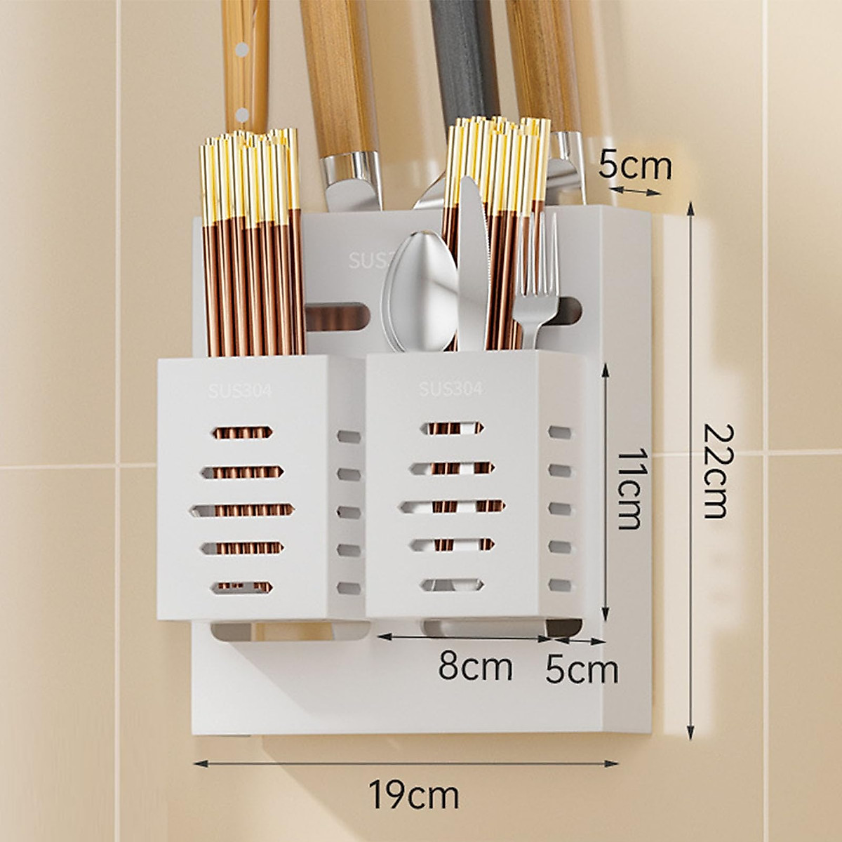 Utensil Storage Holder, Multipurpose Wall Mount Kitchen Chopstick Shelf Quick Drying Home Decor for Knife (Glossy)