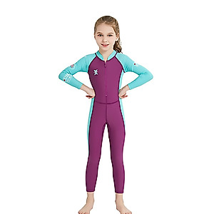 AIWUHE Kid's Full Body Swimwear Boys&Girls One Piece Swimsuit Long-Sleeve Water Sports Rash Guard UPF 50+ Sunsuit Sets 2-8Y Rose