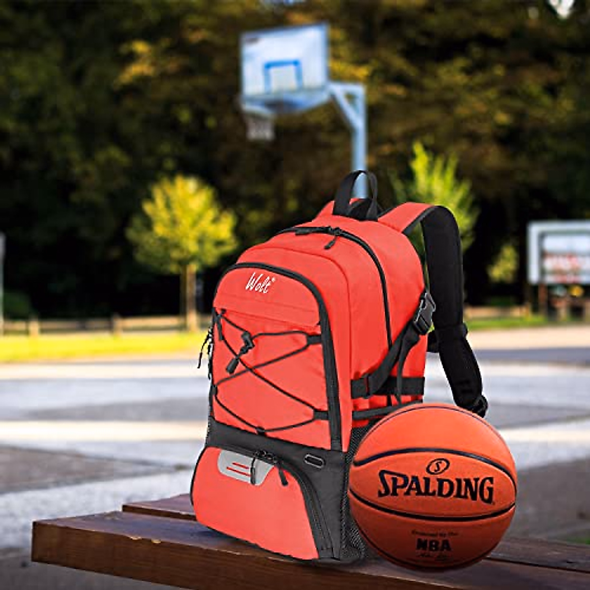 WOLT | Basketball Backpack Large Sports Bag with Separate Ball holder & Shoes compartment, Best for Basketball, Soccer, Volleyball, Swim, Gym, Travel (Red)