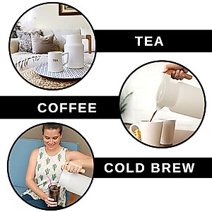 Hastings Collective Thermal Coffee Carafe 50 Oz - Large Stainless Steel Insulated Carafe - 1.5 Liter Double Walled Vacuum Thermos Coffee and Beverage Dispenser with Tea Infuser and Strainer (White)