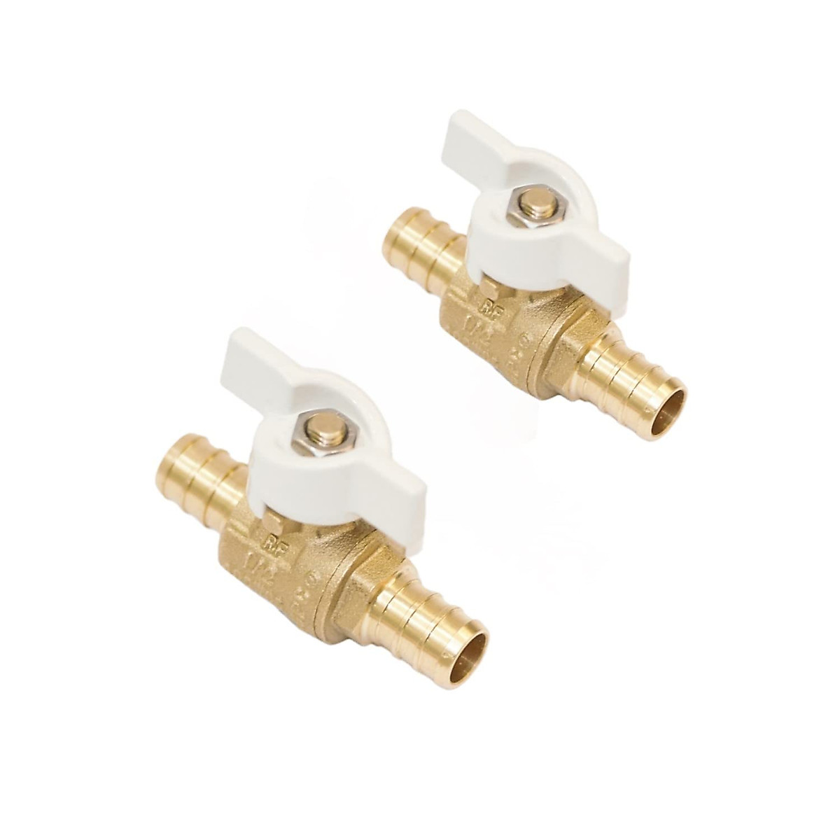 1/2-in Brass Pex Ball Valve, 1/4 Turn Pex Shut Off Valve with White T-handle,1/2" Mini Brass Pex Barb Valve for Pex Tubing for Hot or Cold Water- (2-Pack)