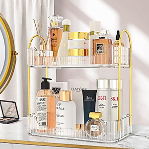 heesky Bathroom Countertop Organizer, 2-Tier Makeup Organizer Countertop, Cosmetics Skincare Organizer Storage for Perfume, Vanity Organizer for Dresser, Spice Rack Holder for Kitchen(Clear)
