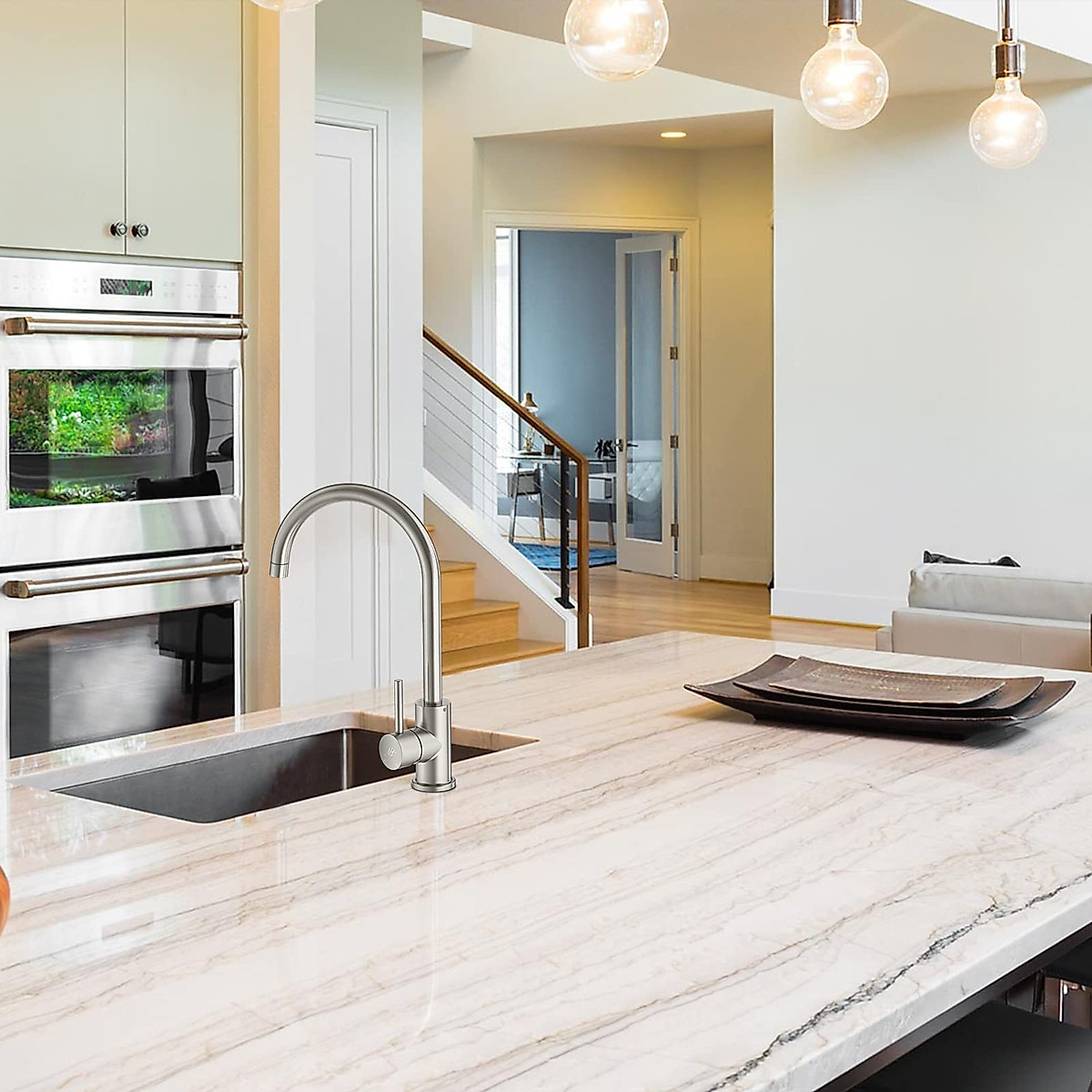 Bar Sink Faucet, Single Hole Stainless Steel Sink Faucet for Kitchen Bathroom Farmhouse RV Campers, Brushed Nickel Single Handle Bathroom Sink Faucet