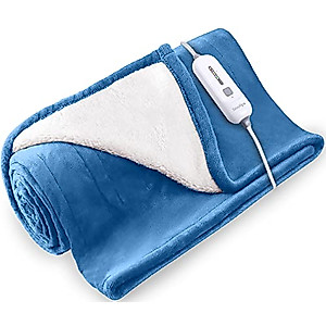 Electric Throw Heated Blanket - 50" x 60" Blue Fast Heating Blanket, 10 Heat Levels, 4 Hours Auto Shut-Off - Electric Blanket Throw Portable Heated Lap Pad - Machine Washable Heated Throw Gift…