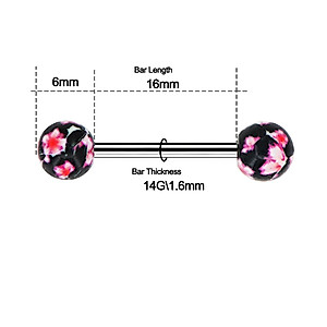 COCHARM 5Pcs Plastic Tongue Rings for Women 14g Pink Kitty Tongue Ring Acrylic Cute Tongue Piercing Jewelry Kawaii Girl Tongue Rings