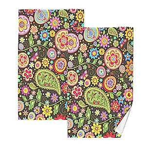 Jucciaco Floral Flowers Paisley Towels for Bathroom Kitchen Sports, Cotton Hand Towels Set of 2, 16x28 inch