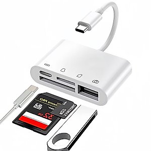 USB C to SD/Micro SD Card Reader, 4 in 1 USB-C to Camera Memory Card Adapter with Charging Port for iPhone 15/16/ iPad Pro, USB 3.0 Female OTG Adapter for iPad Air/MacBook/Samsung Galaxy