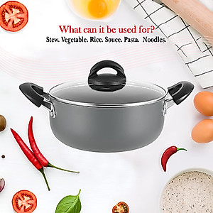 Alpine Cuisine Aluminum Nonstick Coating Dutch oven 4Qt Pot with Lid & Bakelite Handle, Suitable for Bread Baking & Roasting, Ideal for Family, Durable and Evenly Heated, Dishwasher Safe - Gray