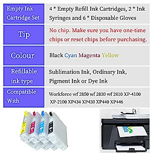 212XL No Chip Remanufactured Ink Cartridge Refillable Ink Cartridges Without Chip & Ink for XP-4100 XP-4105 Sublimation Ink Cartridges Empty Ink Cartridges Replacement for WF-2850 WF-2830 Printer