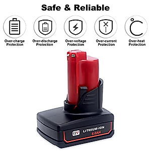 Biswaye 2-Pack 12V Lithium Battery 6.0Ah Compatible with Milwaukee M12 12V Lithium XC Extended Battery 48-11-2460 48-11-2440 48-11-2420 48-11-2411 48-11-2401 48-11-2430 48-11-2412