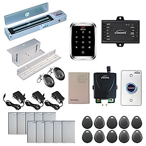 Visionis FPC-5292 One Door Access Control in Swinging Door 600lbs Maglock with VIS-3000 Outdoor Keypad/Reader with Mini Controller, No Software, EM Card, 1000 Users, Wireless Receiver with PIR Kit