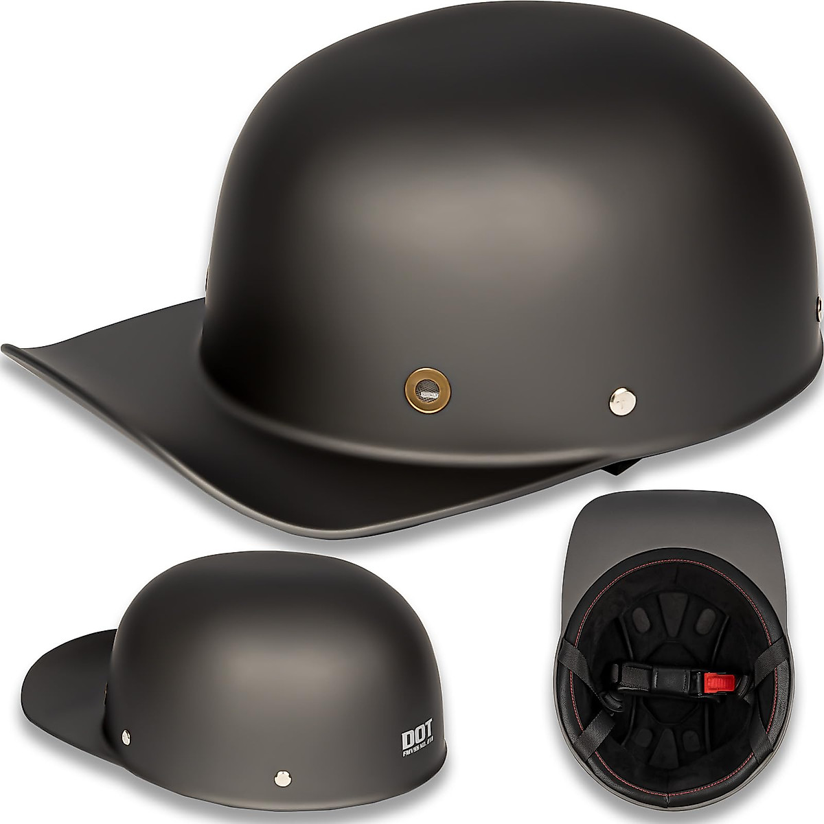 Yesmotor Baseball Style Cap Retro Motorcycle Helmet Unisex-Adult - DOT Approved (Matte Gray, Large)