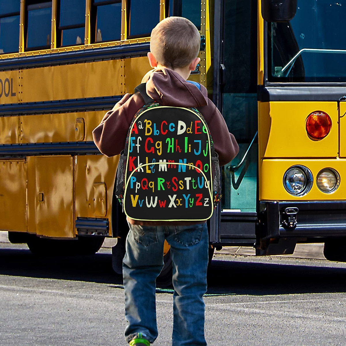 Education Alphabet Kids Backpack for Boys Girls, Rainbow Letter Toddler Bag Kindergarten Children Bag Preschool Nursery Travel Bag with Chest Strap Small Backpack