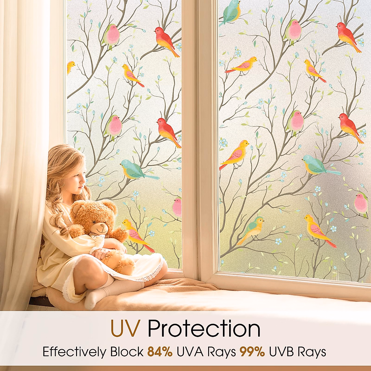 Coavas Stained Glass Window Film, Decorative Frosted Glass Window Privacy Film, Static Cling Non-Adhesive Window Sticker for Front Door Bathroom Heat Control Anti UV,17.7 x 118 Inch