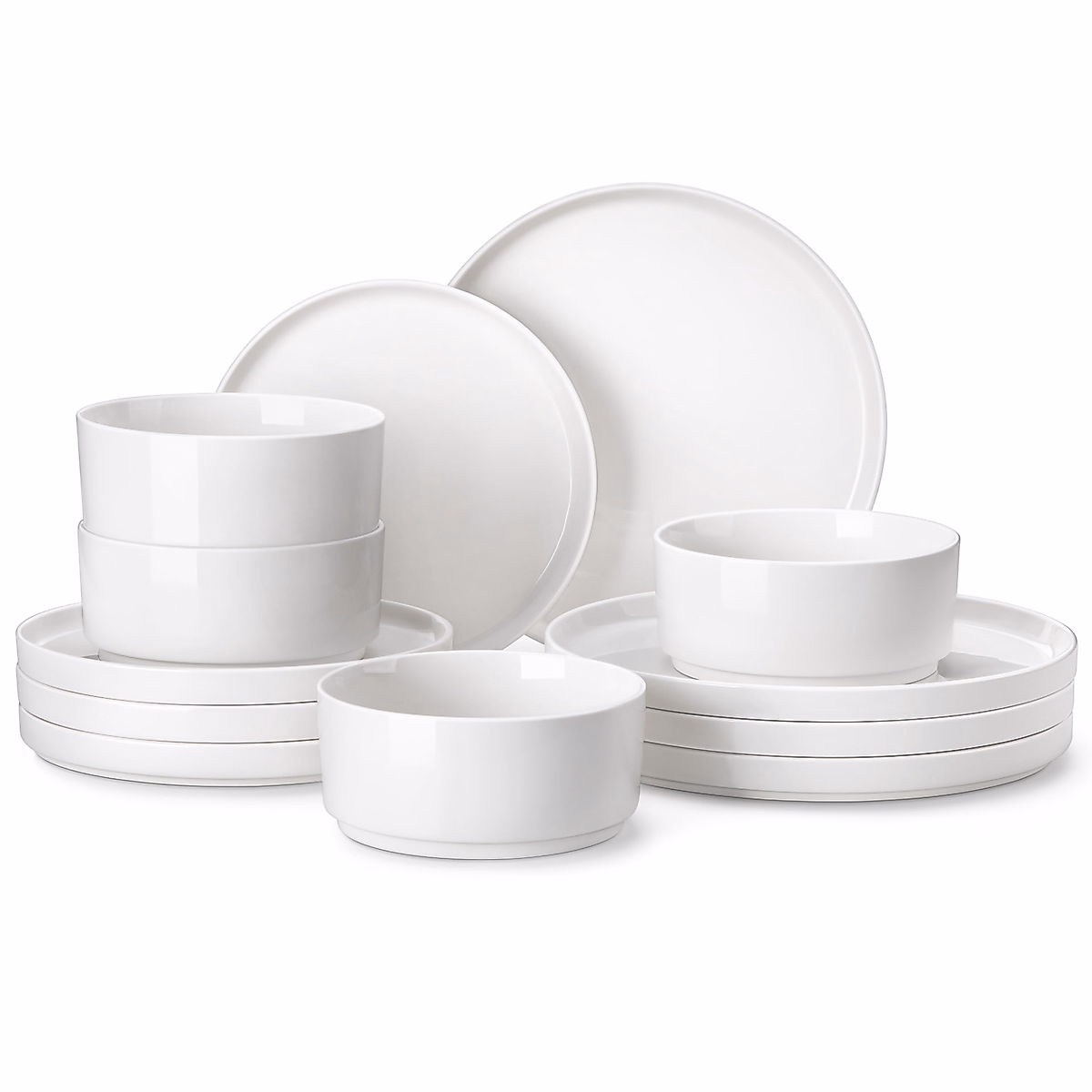 MALACASA 12 Pieces Porcelain Dinnerware Set, Modern White Dish Set for 4, Premium Serving Plates and Bowls Sets, Chip and Scratch Resistant Dishware Sets Kitchen Dishes Dining Ware Set, Series LEAH