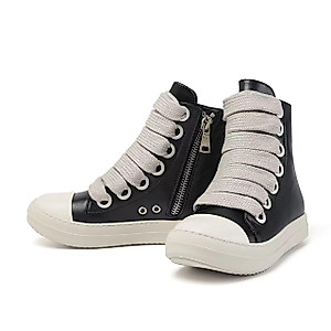 IMPREMEY Women's High Top Sneakers Lace Up PU Leather Shoes with Thick Soles and Zipper, Fashionable Walking Shoes