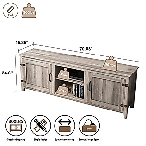 WESOME TV Stand for 50/55/60/65/70/75/80 TVs, Large Farmhouse Barn Door Wooden Media Console with Adjustable Shelves, Rustic TV Console Table Cabinet for Living Room Bedroom 70 Inch (Grey Wash)