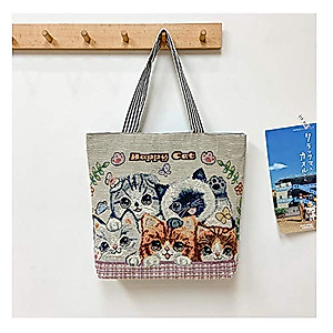 Cat Canvas Tote Bag for Women and Girls Ecofriendly Shoulder Bag,Zipper Shopping bags with Interior Pocket,school Bags