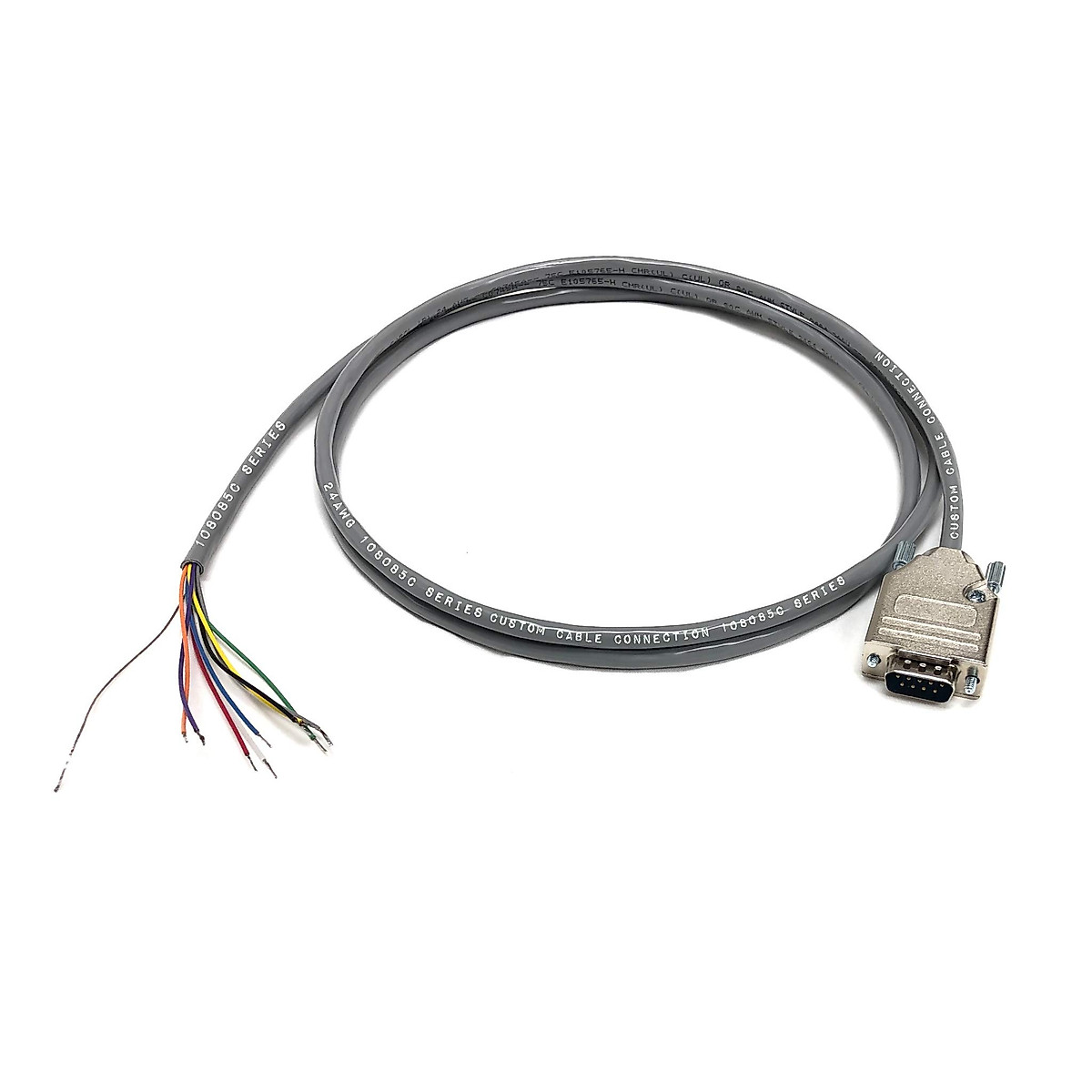 100 Foot DB9 Male to Blunt End RS232 Extension Serial Cable - 24 AWG with Grey PVC Jacket - Made in USA by Custom Cable Connection