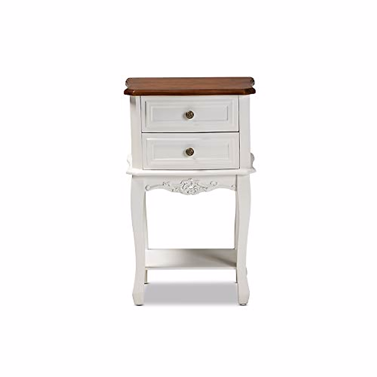 Baxton Studio Darla Classic and Traditional French White and Cherry Brown Finished Wood 2-Drawer Nightstand