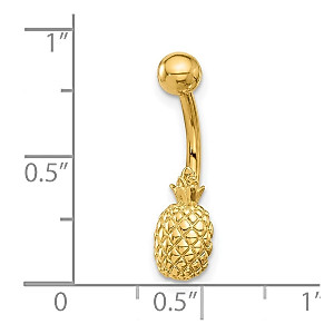14k Gold 14 Gauge Polished and Textured Pineapple Navel Belly Ring Measures 23mm Long Jewelry for Women