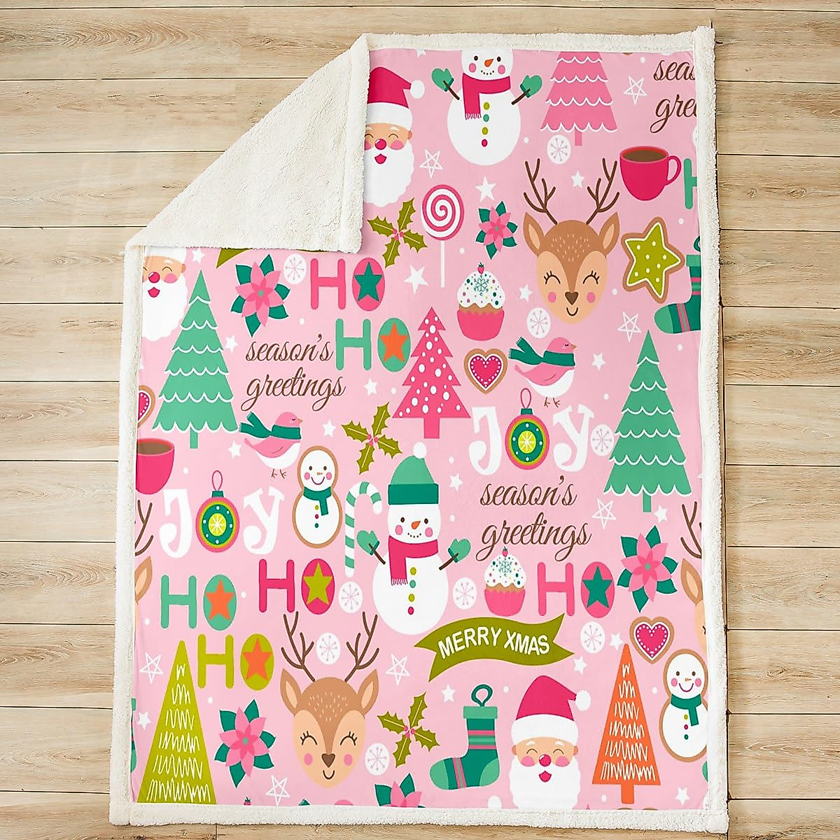 Feelyou Kids Pink Merry Christmas Fleece Throw Blanket 40"x50" Merry Christmas Tree and Snowman Sherpa Blanket for Boys Girls Xmas Plush Blanket Snowflake Holiday Plush Blanket