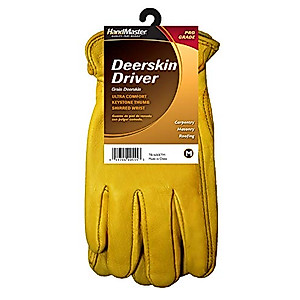 MAGID Unisex Deerskin Driver Gloves with Shirred Elastic Back, Gold, 1 Pair, Size 9/Large
