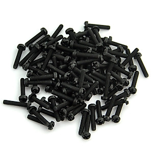 Electronics-Salon 100pcs M3 x 15mm Nylon Machine Screw, Black, Combination Phillips-Slotted Drive, Pan Head, Metric