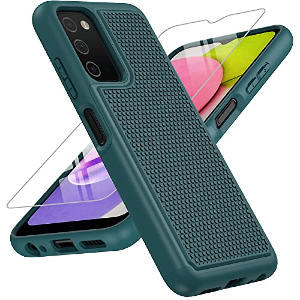 BNIUT for Samsung Galaxy A03s Case Shockproof: Dual Layer Protective Heavy Duty Cell Phone Cover Rugged with Non Slip Textured Back - Military Protection Bumper Tough - 6.5inch (Dark Green)