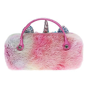 Kids Girls Boys Eyeglass Case Glasses Pouch unicorn Plush Dazzling Sparkle Glitter Hard Shell with Handle