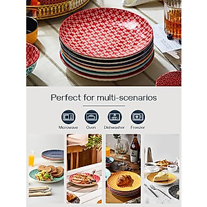 DOWAN 8.5" Dessert Plates - Colorful Ceramic Salad Plates, Easter Plates for Pasta, Dinner, Snack, Fruit, Party, Wedding - Dishwasher & Microwave Safe, Set of 6