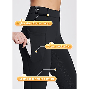 BALEAF Women's Winter Riding Pants Full Seat Breeches Fleece Horse Equestrian Tights Horseback Leggings Pockets Black M