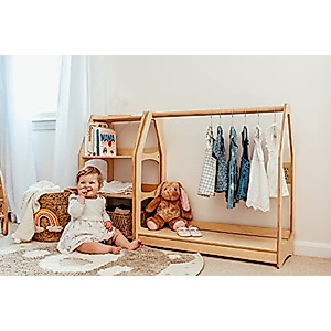 WOOD&ROOM Wardrobe Dress up Rack Child Garment Rack Kids Clothing Rack with Storage Shelf Montessori Children wardrobe