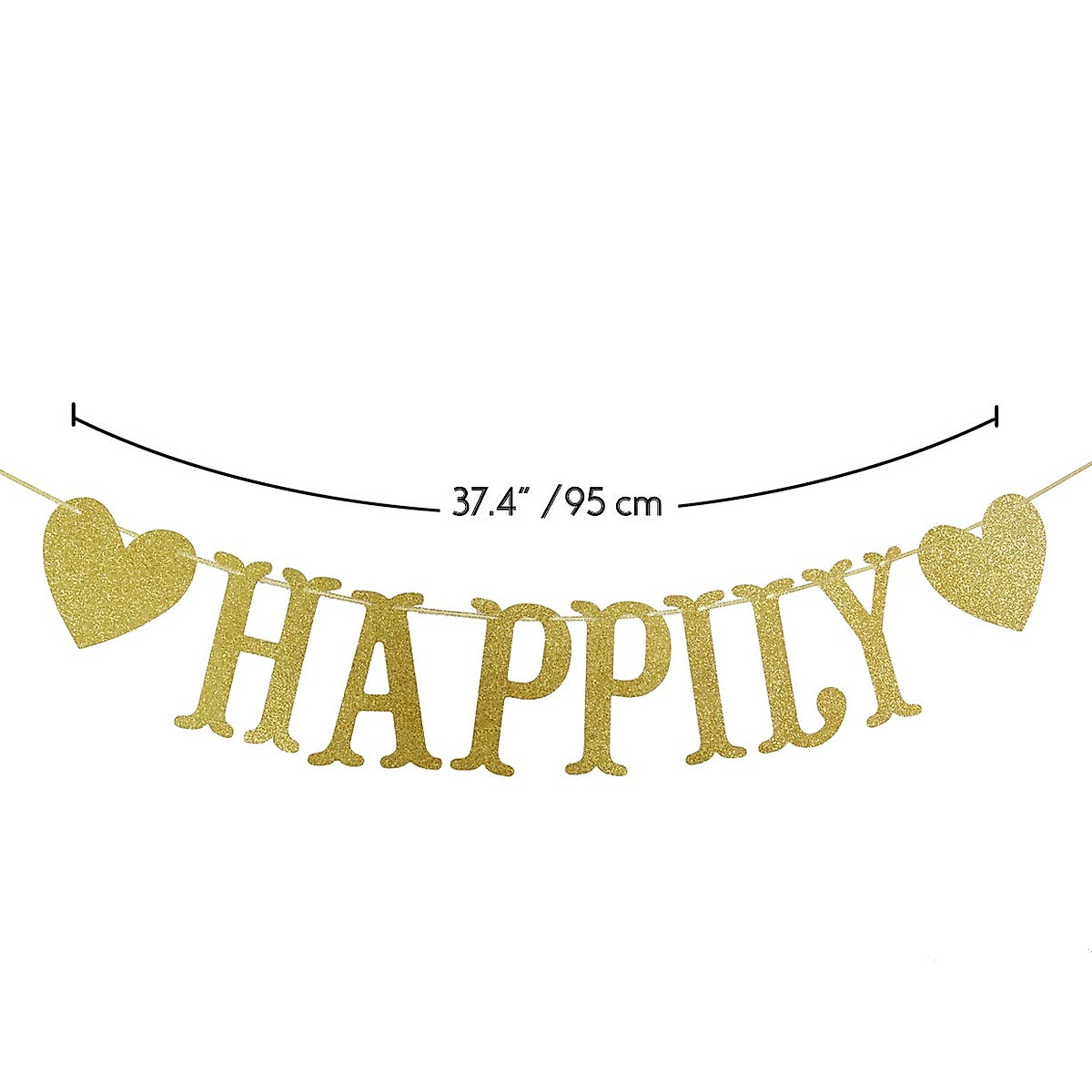 Happily Ever After Glitter Bunting Banner, Engagement,Bridal Shower, Wedding Party Decorations (Gold)