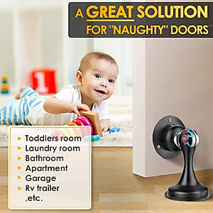 Magnetic Door Stop, Door Stopper for Bottom of Door Heavy, 1 Pack Magnetic Door Catch Wall Protector, Stainless Steel 3M Adhesive Tape, Screws for Stronger Mount, Hold Keep Door Open