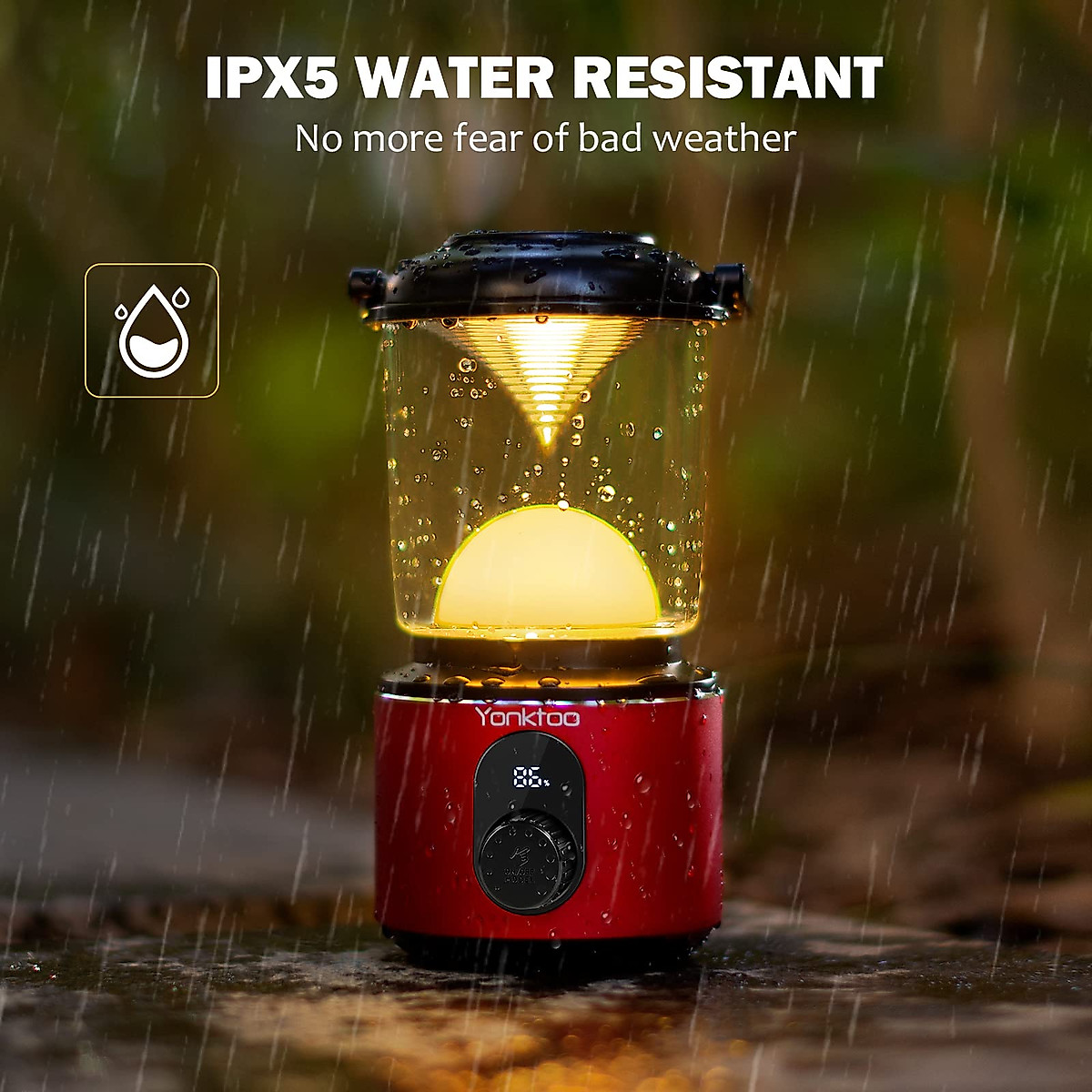 Yonktoo LED Rechargeable Camping Lantern, 10400 mAh Rechargeable Aluminum Camping Light & Flashlight , 5 Light Modes, IPX5 Waterproof, Hurricane Emergency light, Hiking, Home, USB Cable Included (Red)