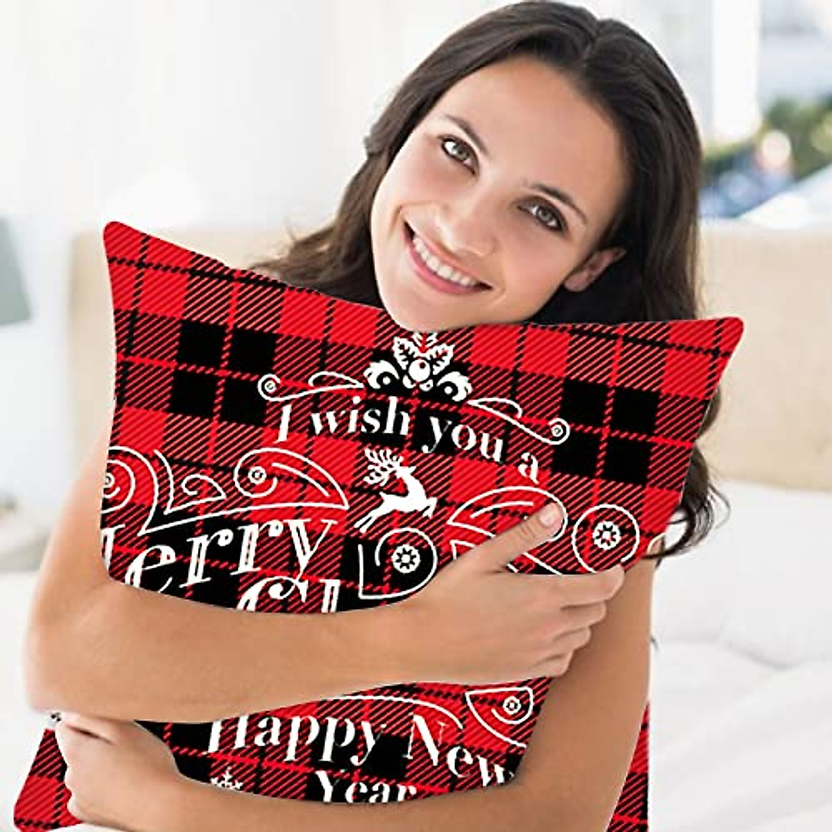 Scceatti Christmas Pillow Covers 18x18 in Cotton Square Winter Cushion Cover with Zipper Plaid Textured Striped Funky Toss Xmas New Pillowcases Protector for Couch Bed Living Room Decorations Gifts
