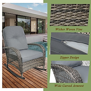 TXGDPIONEER Outdoor Wicker Rocking Chair, All Weather Resin Rattan Wicker Rocking Chairs, for Garden Backyard Lown Porch,1pc,Grey