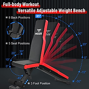 WOZE Adjustable Weight Bench, Foldable Workout Bench for Full Body Strength Training, Multi-Purpose Decline Incline Bench for Home Gym - New Version