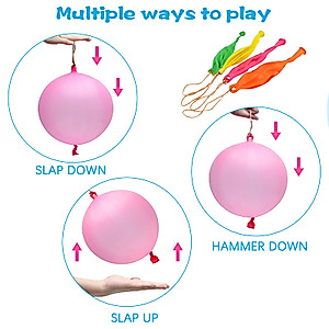 RUBFAC 36 Punch Balloons Punching Balloon Heavy Duty Party Favors For Kids, Bounce Balloons with Rubber Band Handle for Birthday Party