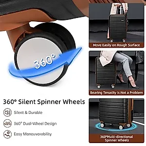 LARVENDER Luggage Sets 4 Piece, Expandable Hardside Suitcase Sets with Spinner Wheels TSA Locks, Lightweight Rolling luggage for Men and Women, Black