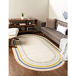 Unique Loom Lotus Collection Area Rug - Guyana (5' 3" x 8' Oval, Multi/ Blue)