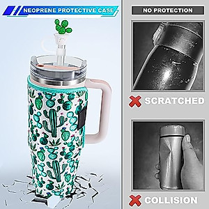 Reusable Neoprene Insulated Sleeves Cup Holder for Stanley 40oz Tumbler with Handle,Protective Water Bottle Sleeve Cover,with 2 Straw, Cleaning Brush and Straw Cover for Stanley Cup Accessories