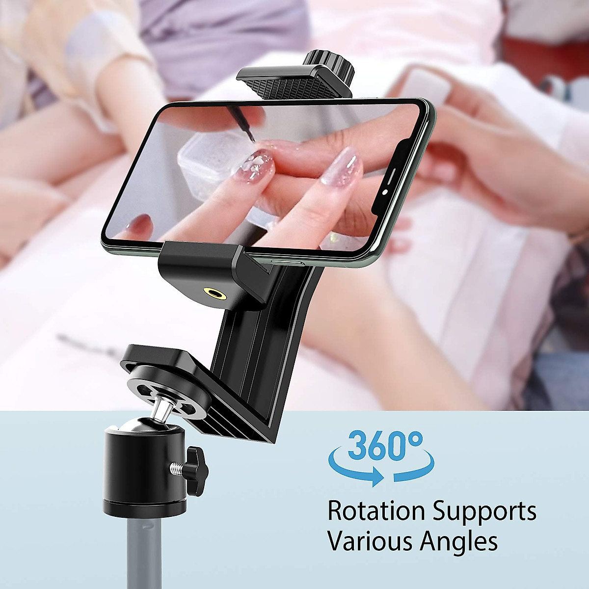 6amLifestyle Cell Phone Tripod Mount Adapter with Tripod Ball Head 360° Rotatable for Universal Smartphone Samsung Galaxy iPhone Holder for Tripod Selfie Stick Monopod Etc