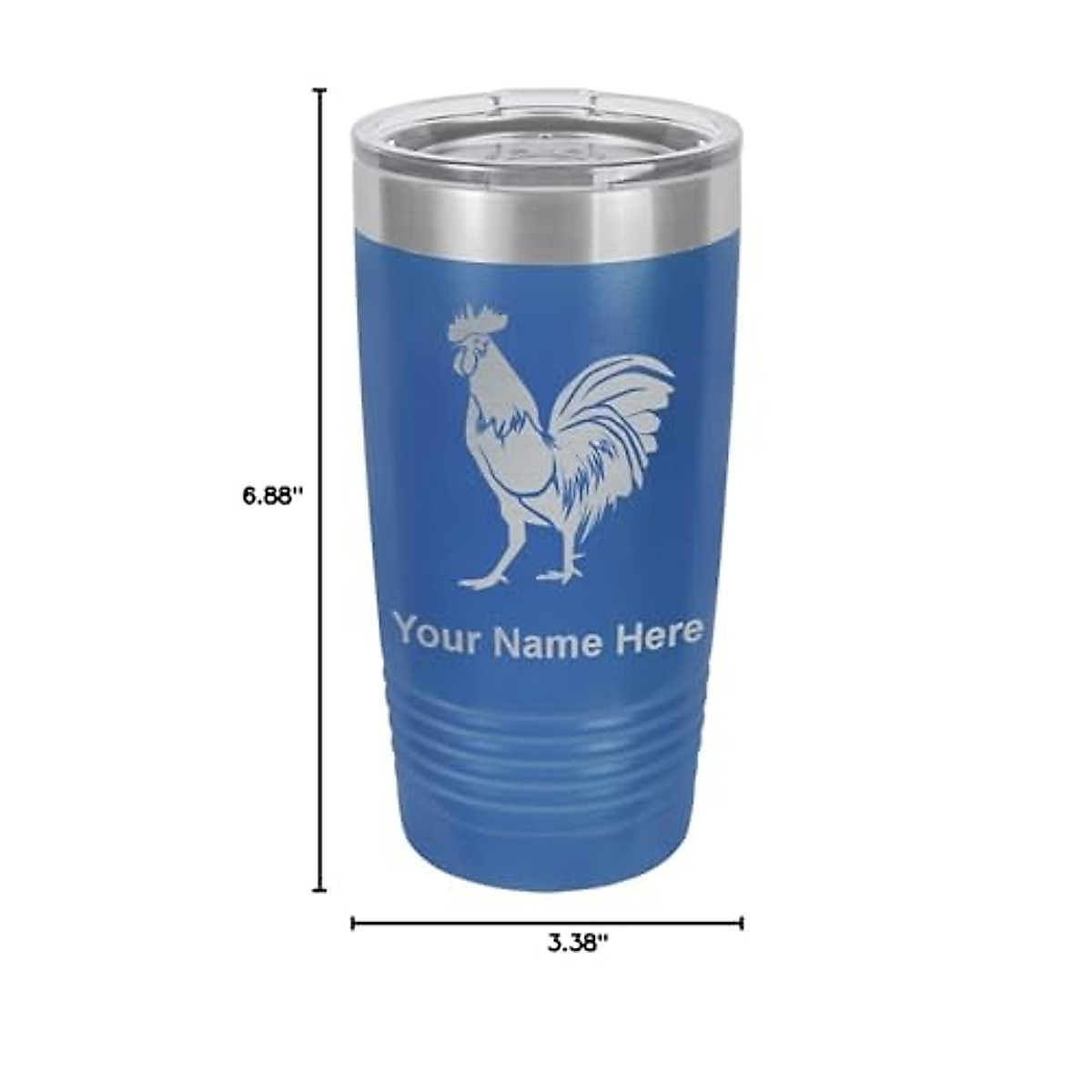 LaserGram 20oz Vacuum Insulated Tumbler Mug, Rooster, Personalized Engraving Included (Dark Blue)