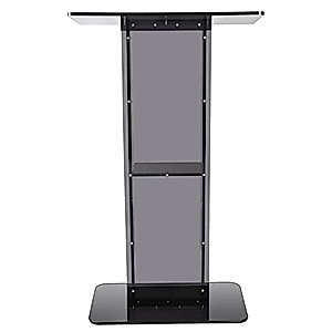 VEVOR Acrylic Podium, 47" Tall, Acrylic Podium Stand with Wide Reading Surface & Storage Shelf, Floor-Standing Clear Pulpits Acrylic for Church Office School, Black