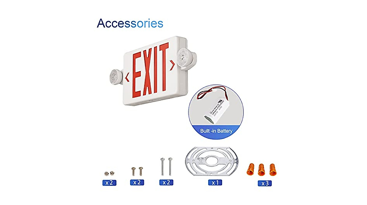 TANLUX Red LED Exit Sign with Emergency Lights & Backup